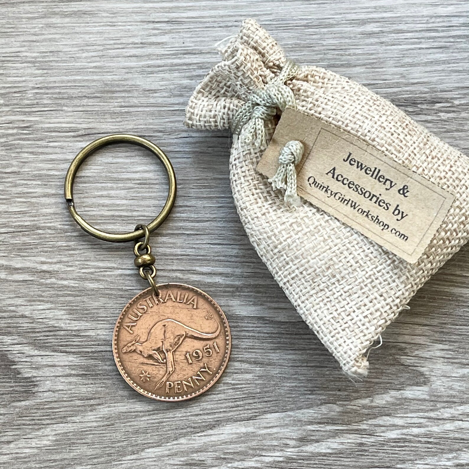 1951 Australian penny keychain keyring or clip | Etsy