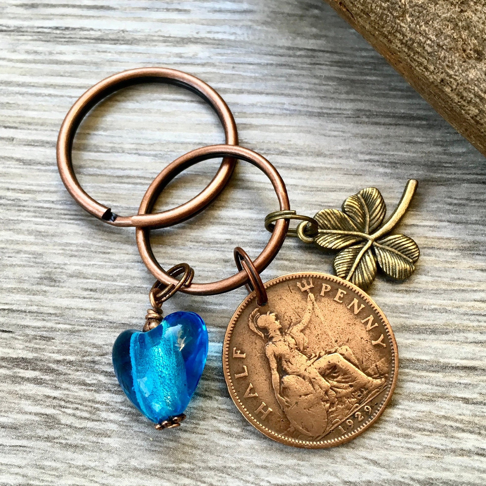 British half penny keychain, keyring or charm clip, 1922 - 1931 choose ...