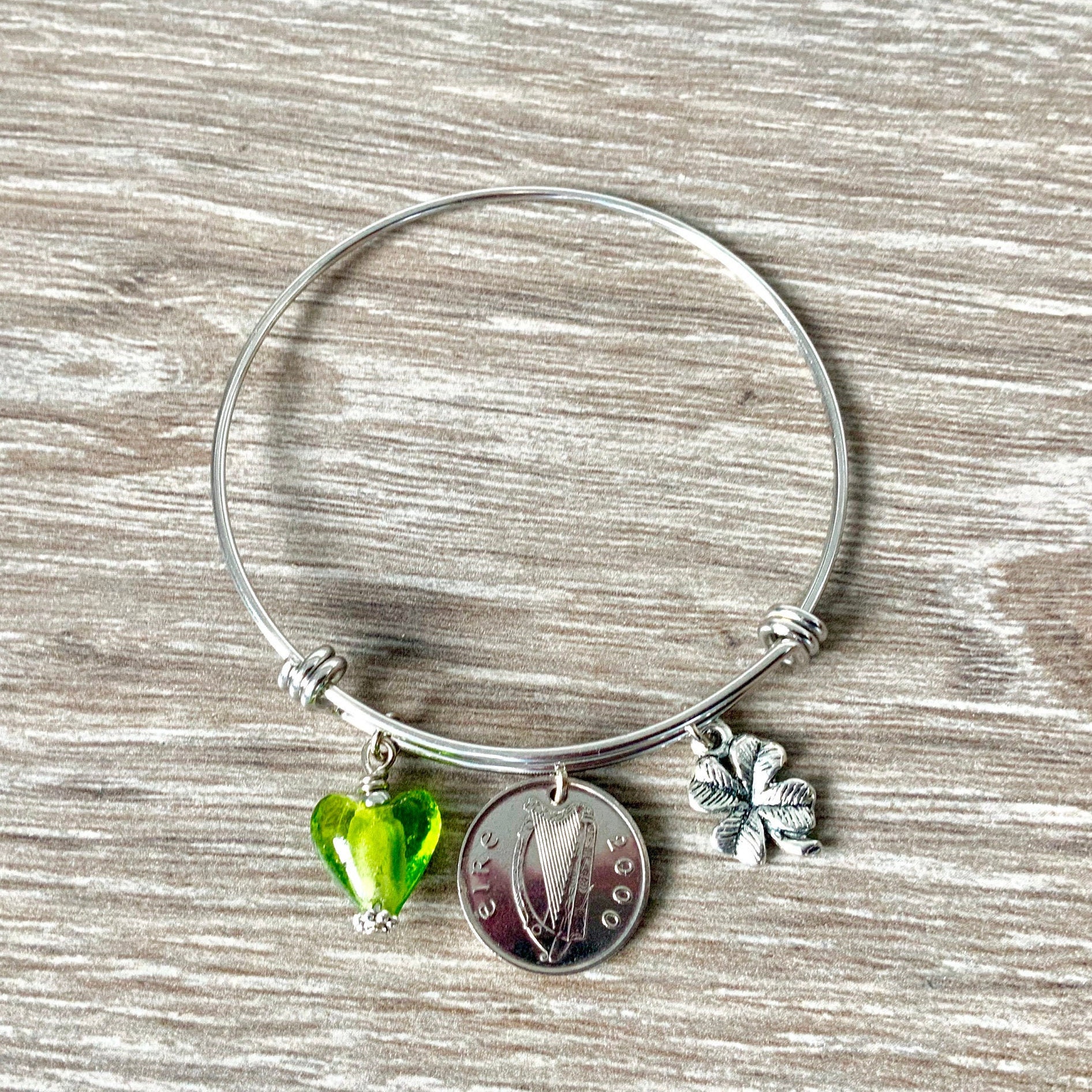 Irish coin bangle bracelet, 1992, 1993, 1994, 1996, 1998 or 2000 choose ...