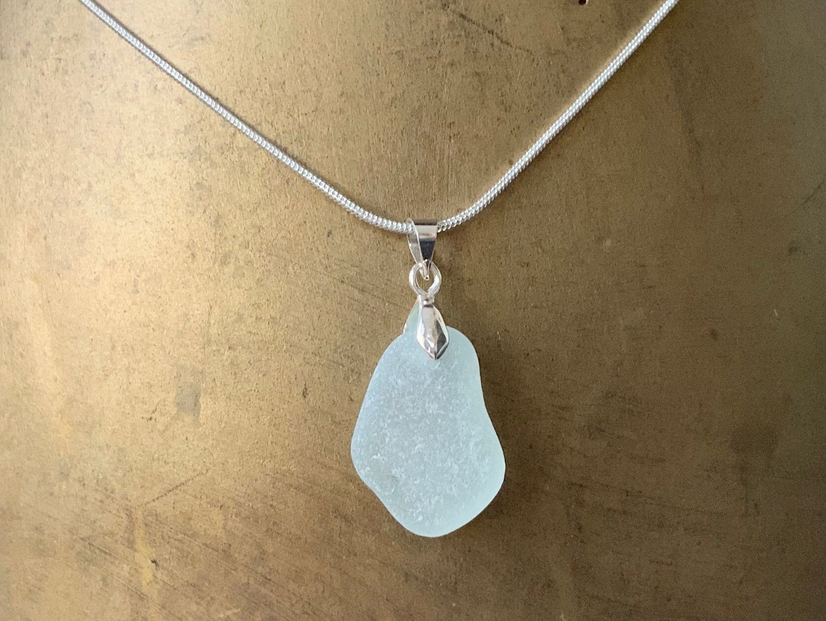 Natural Sea Glass Pendant Cornwall Beach Glass Necklace Ocean Mermaids Tears Sea Glass
