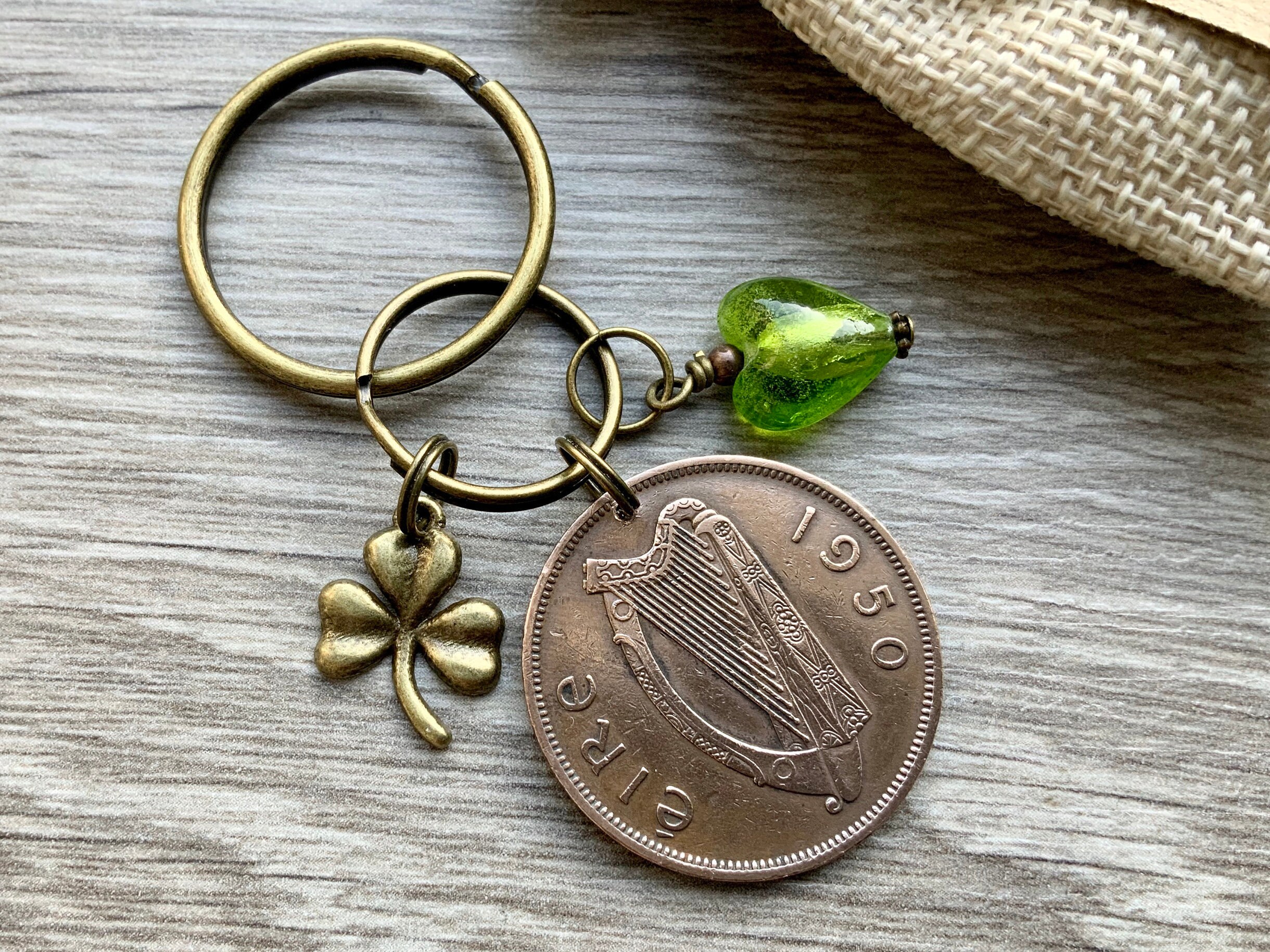 1950 Irish penny shamrock keyring, keychain or charm clip, a perfect ...