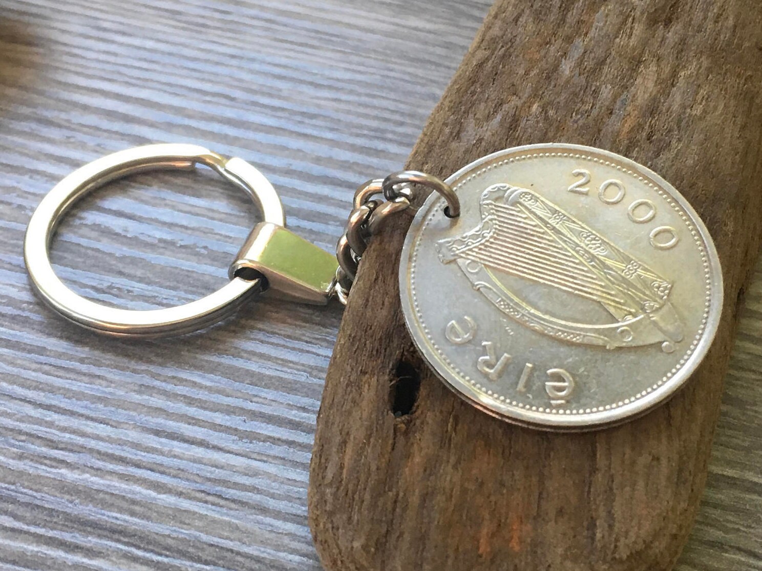 2000 Irish punt keyring, 25th birthday or anniversary gift, 2000 coin ...