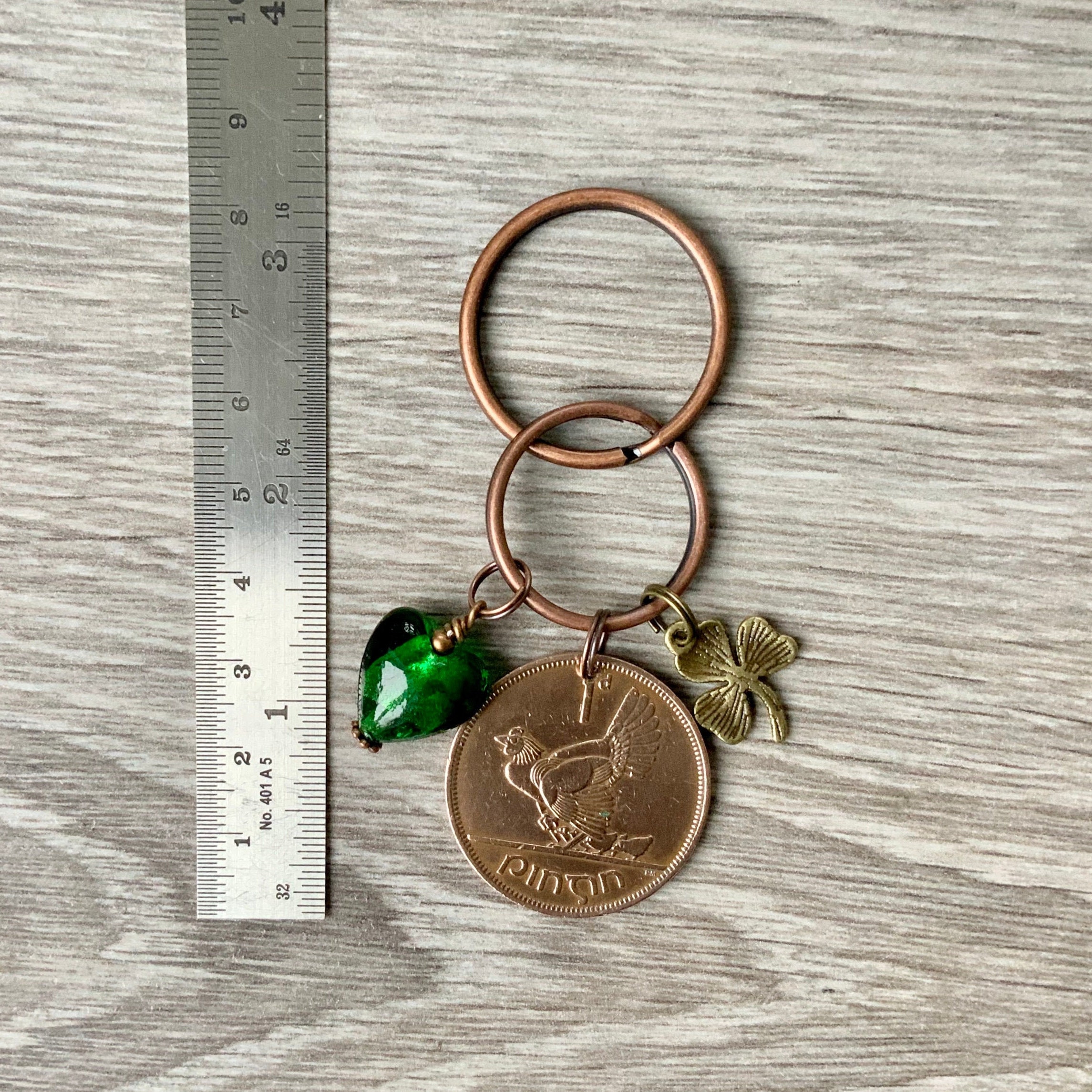 1962 irish coin and shamrock keychain, keyring or clip, lucky Ireland ...