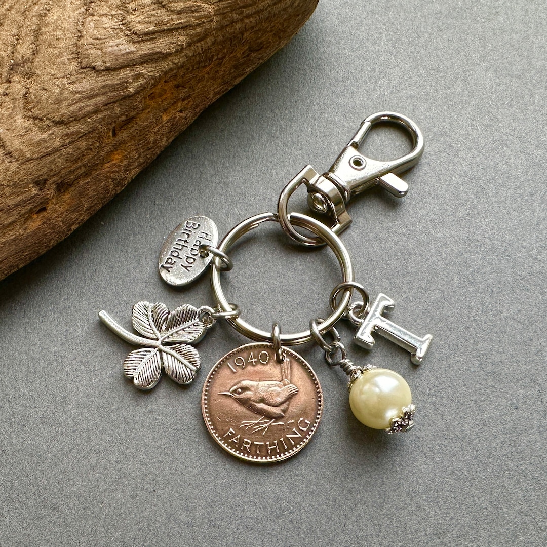 1940 Wren Farthing Birthstone Charm, Bag Clip, Personalised 85th ...