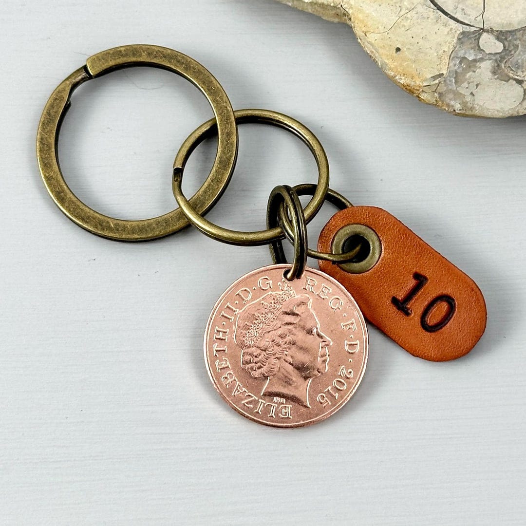 10th Anniversary Gift, a 2015 Two Pence Coin Key Ring or Clip With a 10 ...