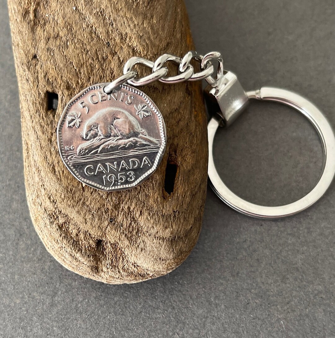 1953 Canadian Nickel Keychain: Beaver 5c Coin Keyring - Etsy