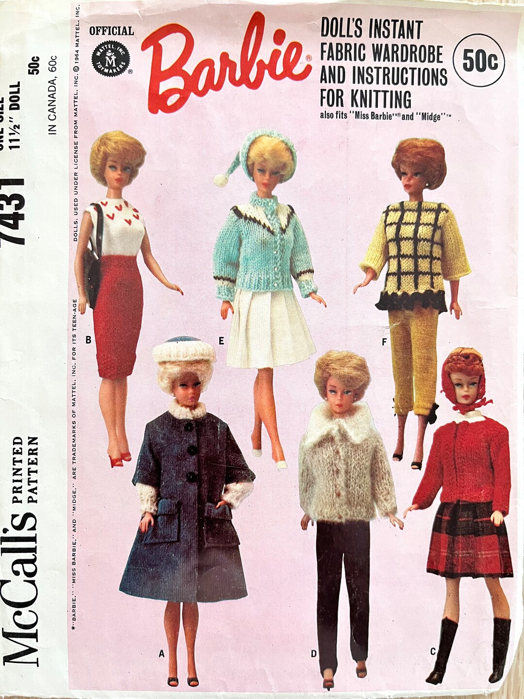 Vintage 1964 Sewing Pattern Mccall's Barbie Doll Wardrobe Knitting - Etsy
