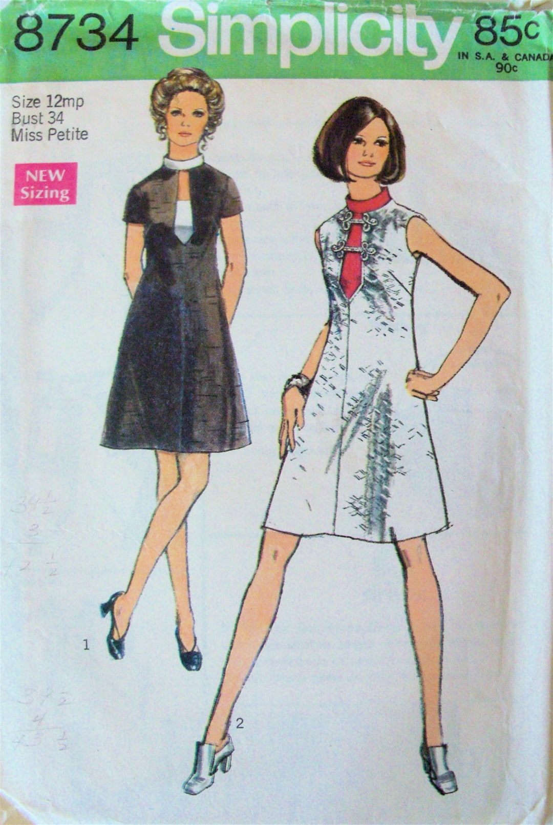 Vintage 1970 Mod A-line Dress Pattern Simplicity 8734 Size 12mp - Etsy