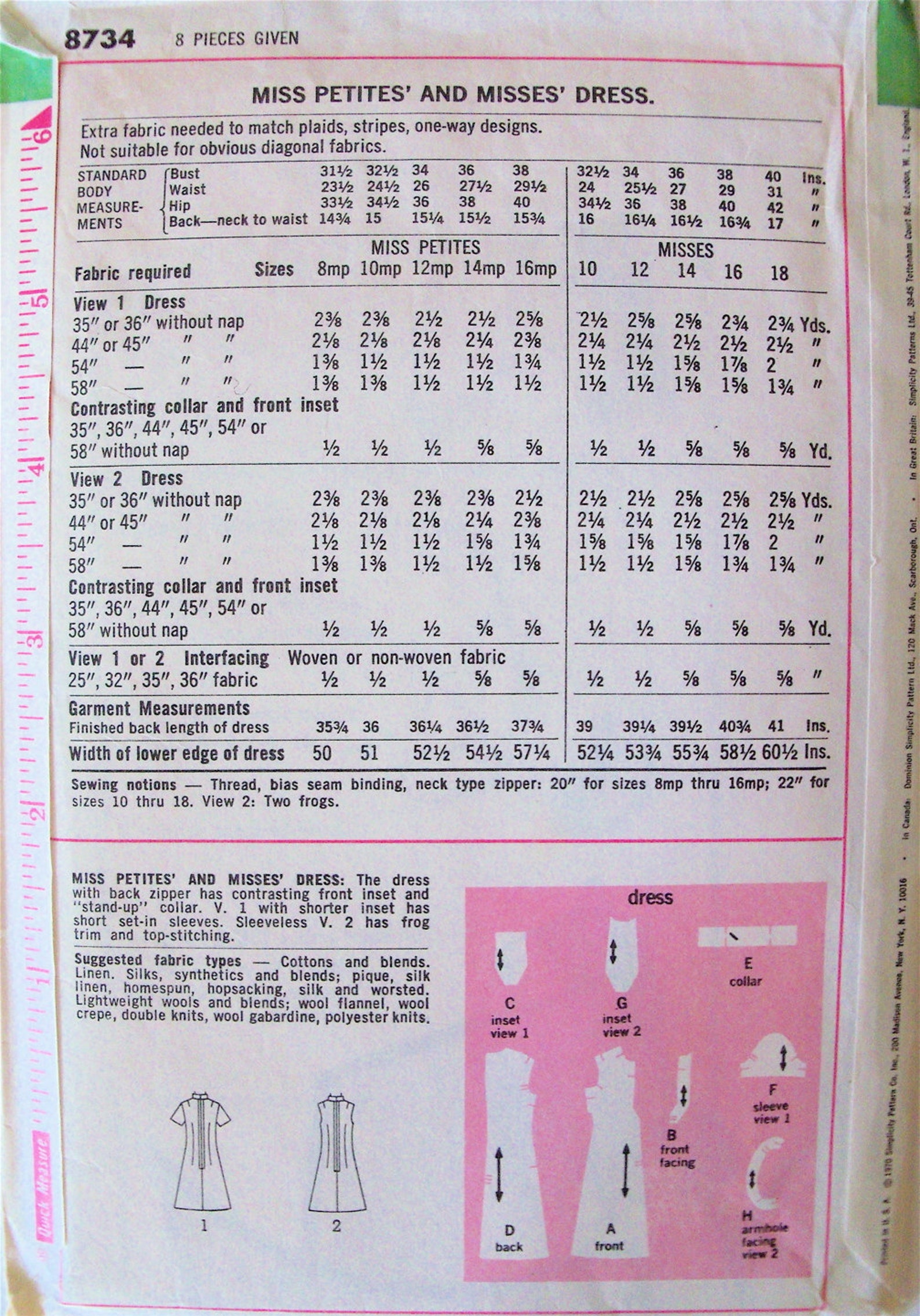 Vintage 1970 Mod A-line Dress Pattern Simplicity 8734 Size 12mp - Etsy