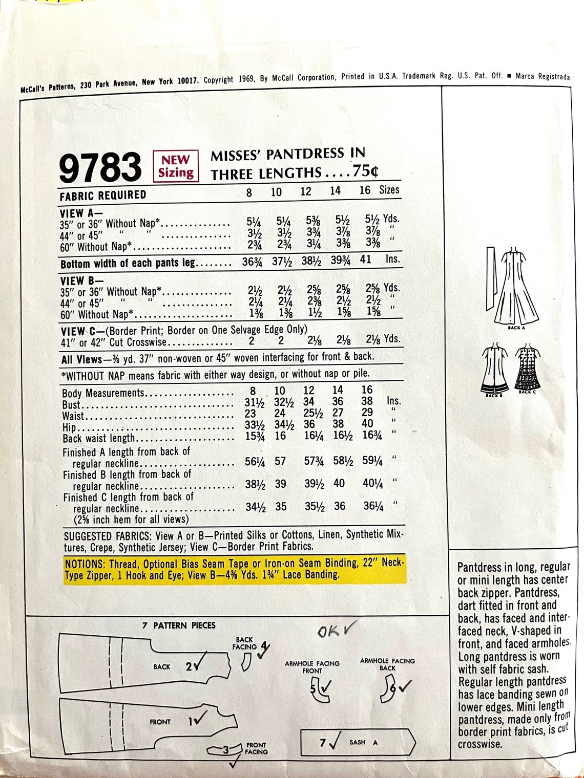 Vintage 1969 Long or Mini Pantdress Pattern Mccall's 9783 Size 14 - Etsy