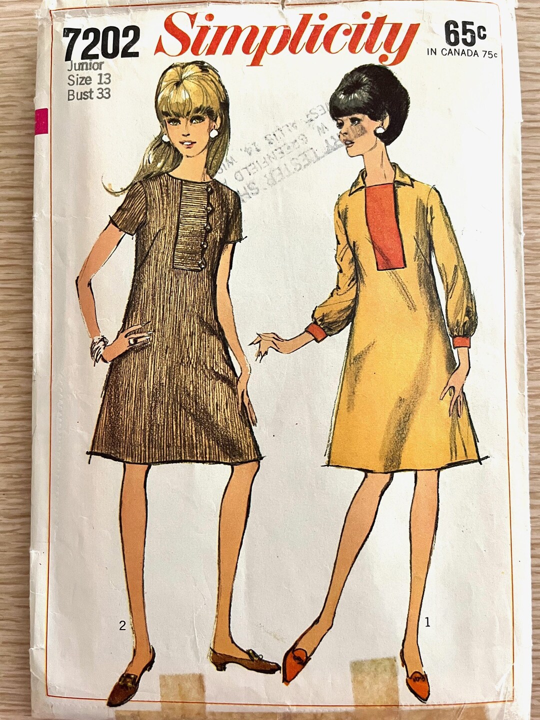 Vintage 1967 Front Placket Detail A Line Dress Pattern Mccall's 7202 ...