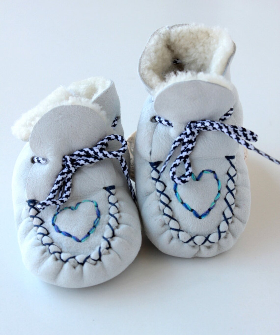 Baby Booties Made With Leather in Gray With Soft Fur Inside | Etsy