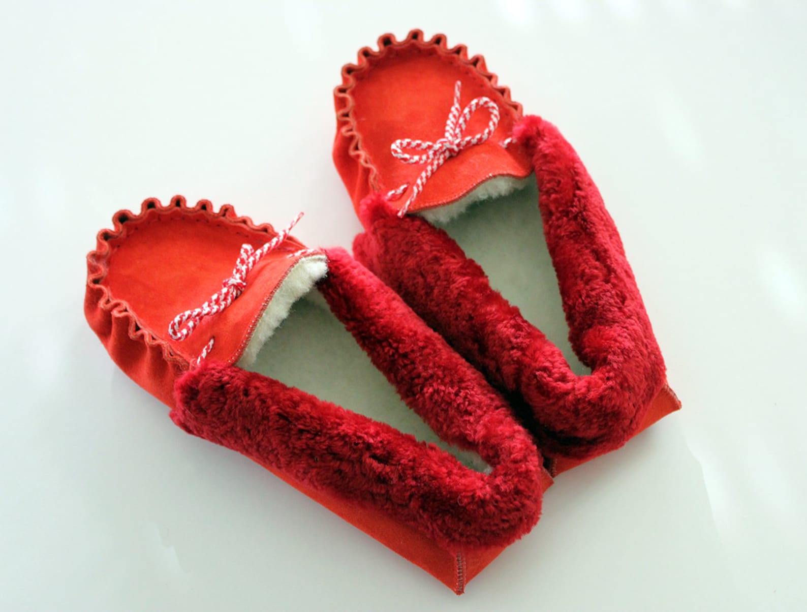 Womens Moccasins in Red Made With Genuine Mouton Leather, Soft Fur ...