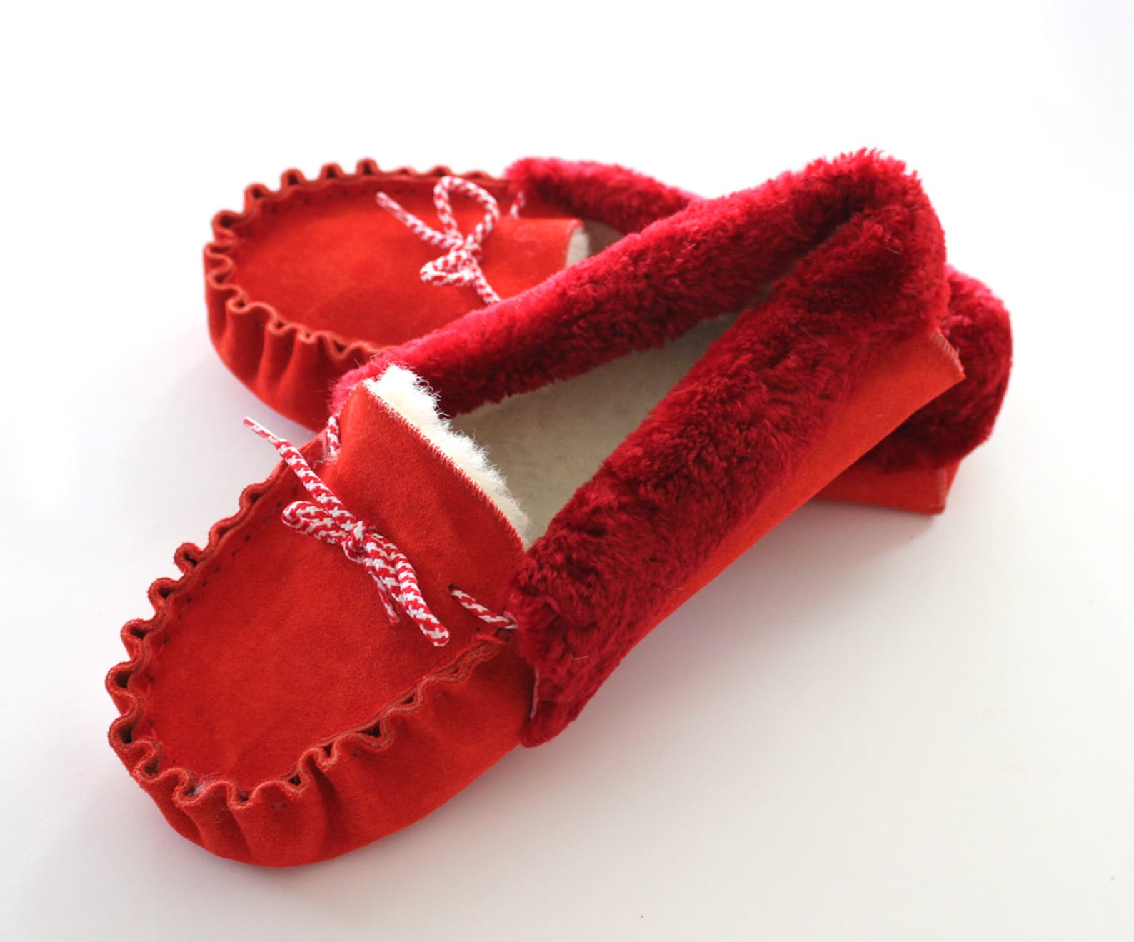 Womens Moccasins in Red Made With Genuine Mouton Leather, Soft Fur ...