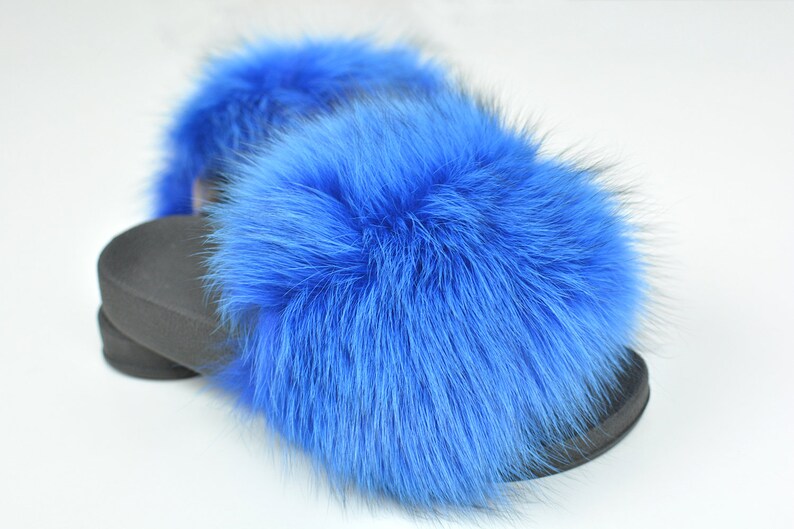 Women Fur Slides Made With Genuine Blue Fox Fur and Rubber | Etsy