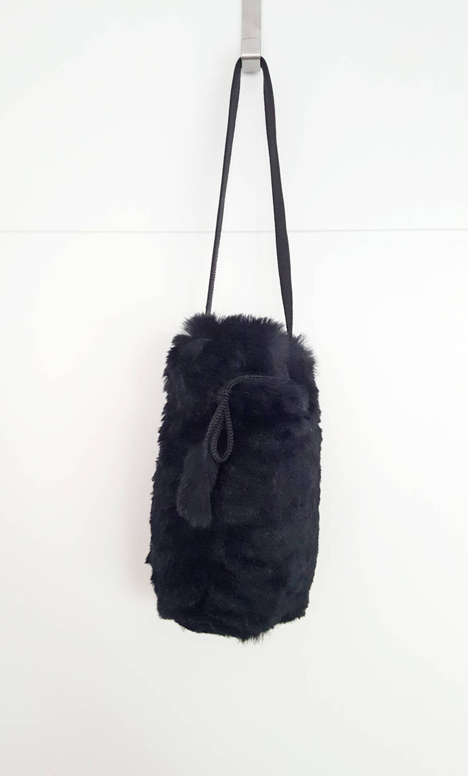 Pouch Bag for Women Made With Real Black Rabbit Fur and | Etsy