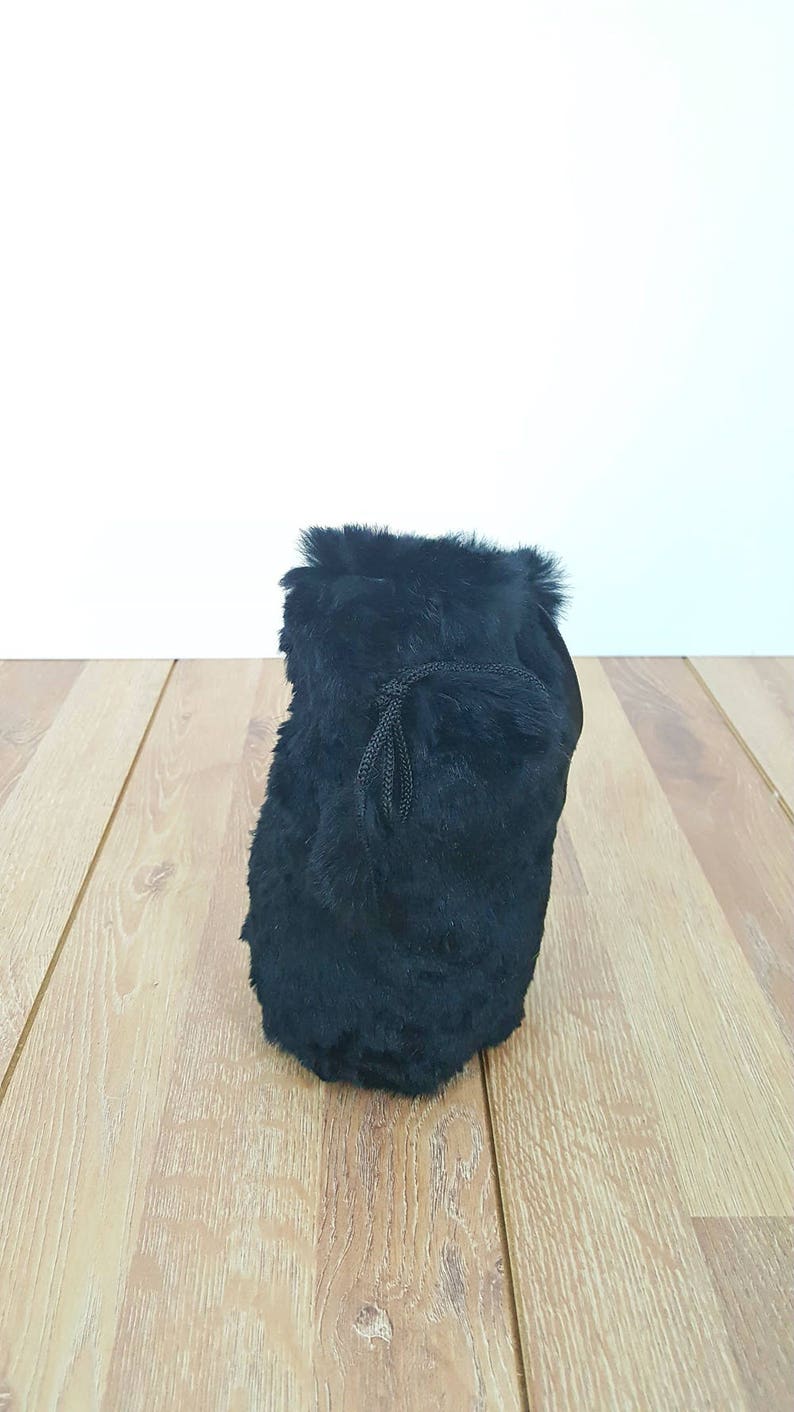 Pouch Bag for Women Made With Real Black Rabbit Fur and | Etsy
