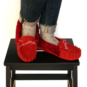 Womens Moccasins in Red Made With Genuine Mouton Leather, Soft Fur ...