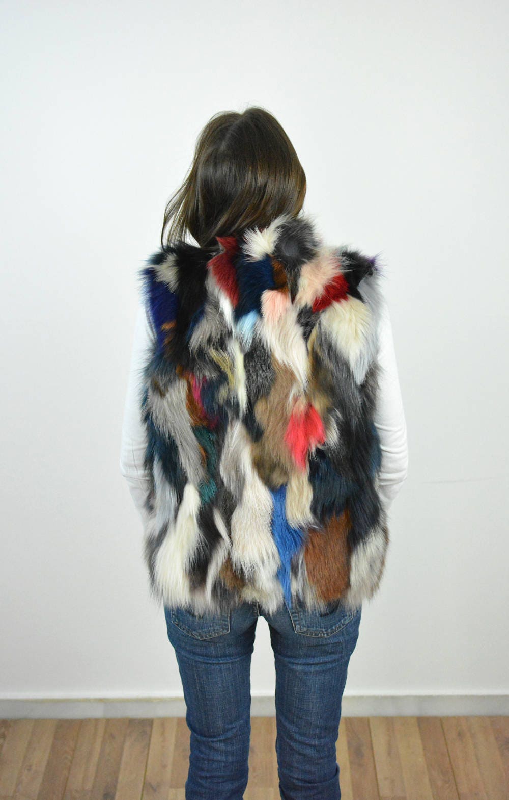 Patchwork fur jacket made with Fox Fur and inner black lining. | Etsy