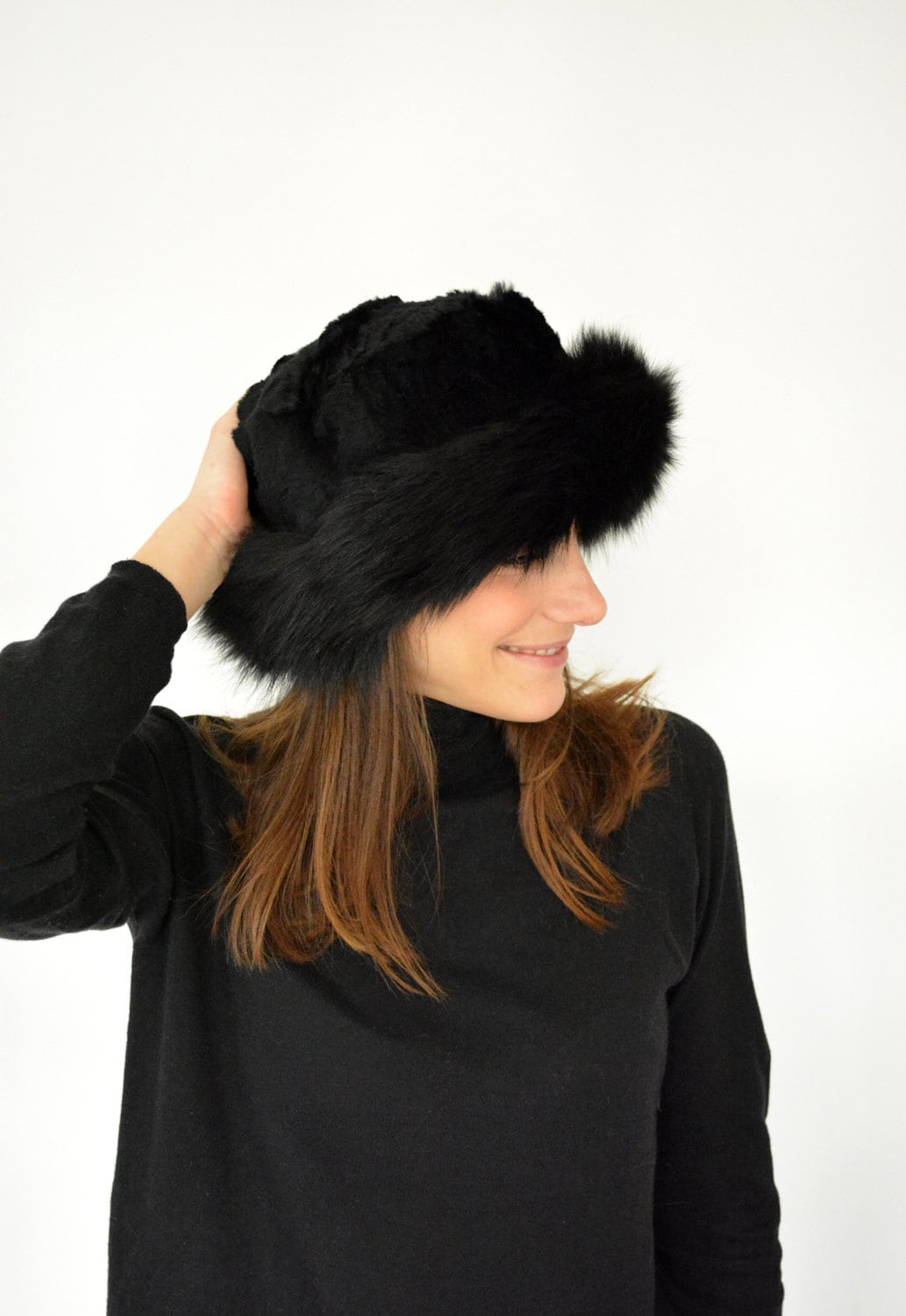 Black Fur Hat Real Fox Fur Hat Fur Hat Women Gift for Her | Etsy