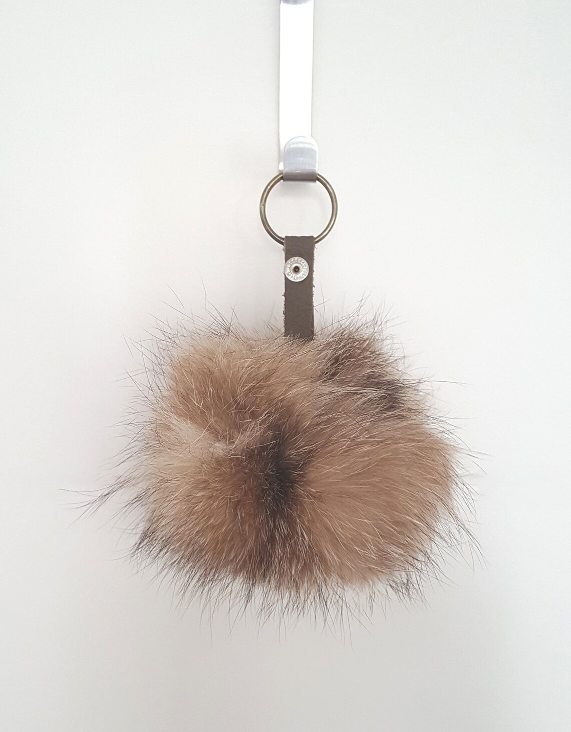 Pom Pom Keychain made with genuine fox fur. Really soft brown | Etsy