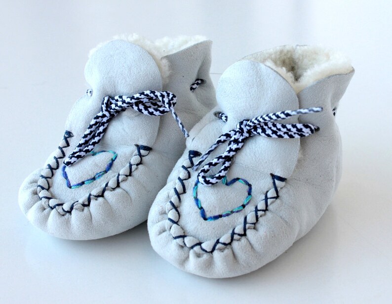 Baby Booties Made With Leather in Gray With Soft Fur Inside - Etsy