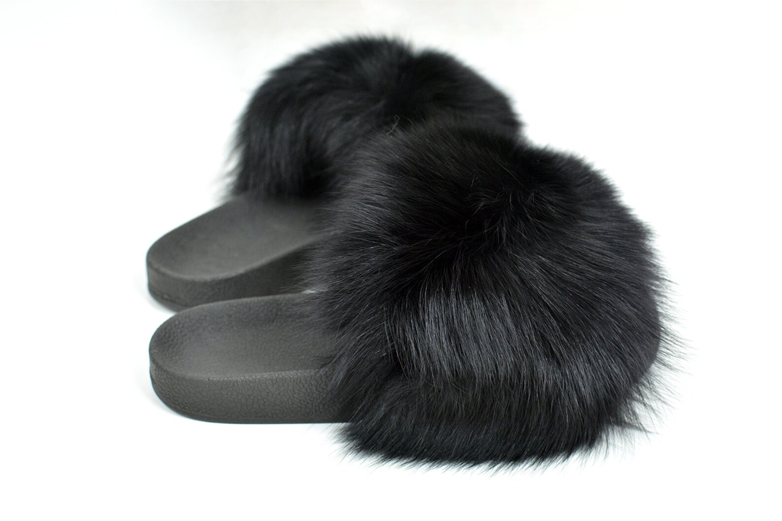Black Fur Slides for Women Made With Genuine Fox Fur and | Etsy