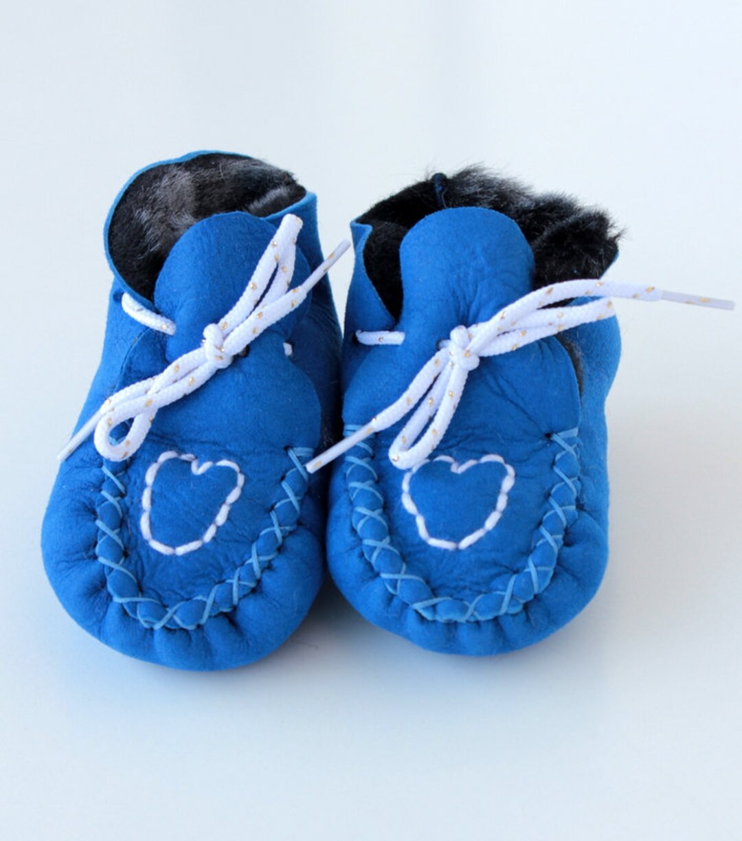 Baby Booties Made With Leather in Blue With Soft Fur Inside for Extra ...