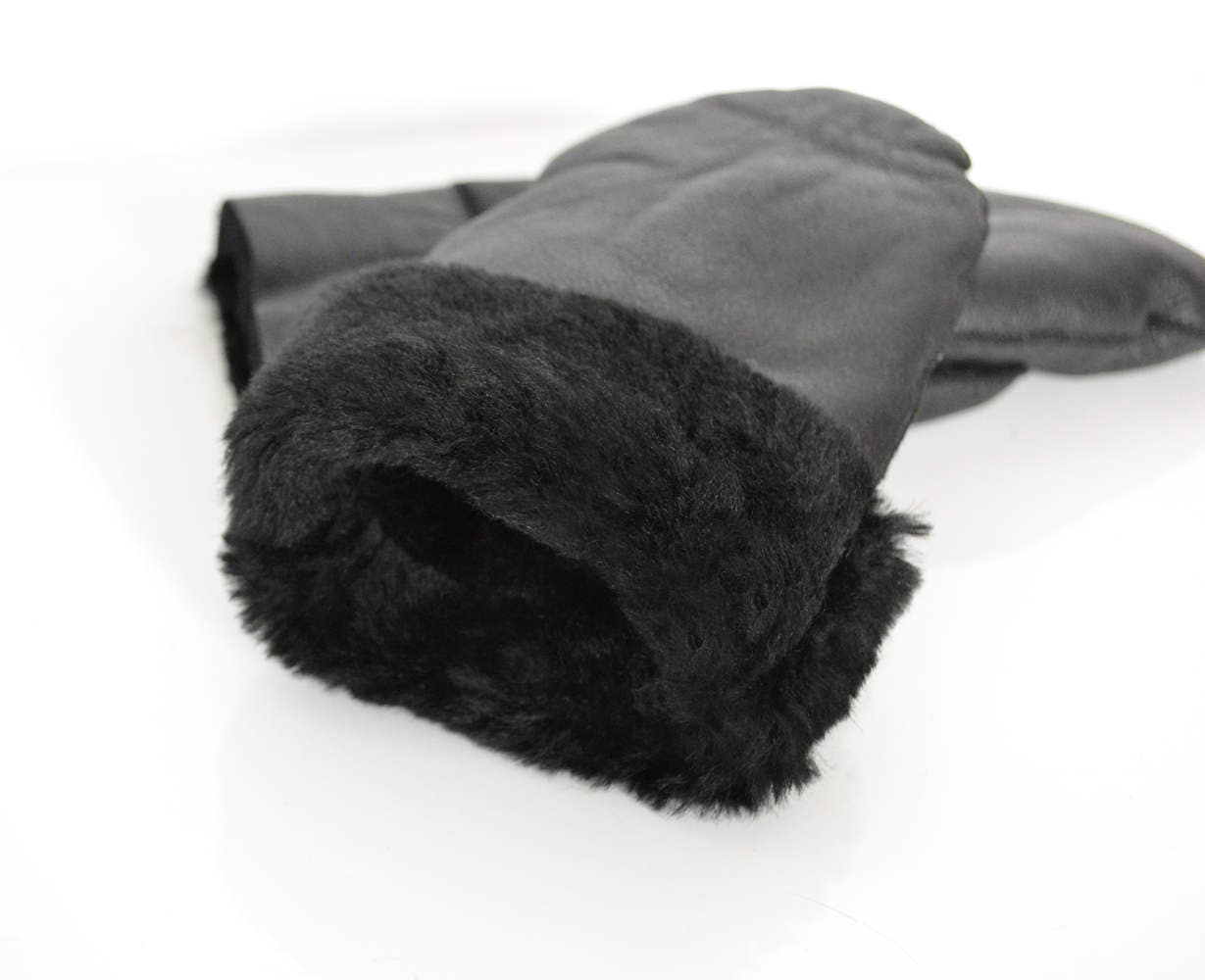 Men Leather Mittens Made With Black Sheepskin Leather and Inner Soft ...