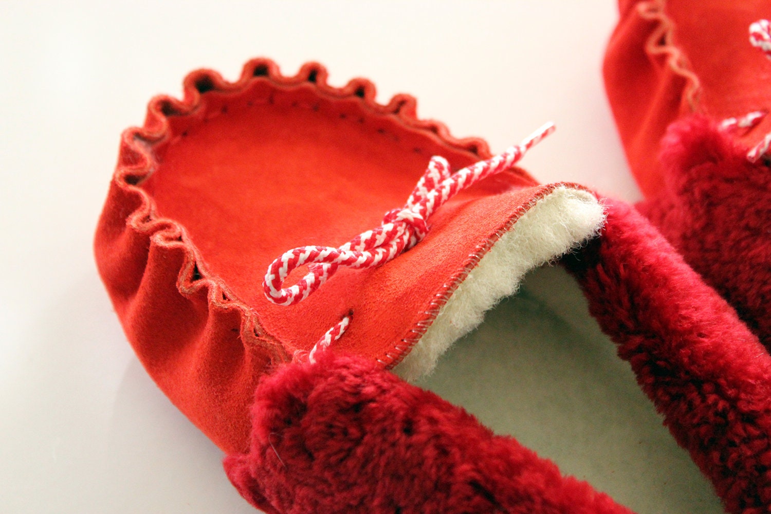 Womens Moccasins in Red Made With Genuine Mouton Leather, Soft Fur ...