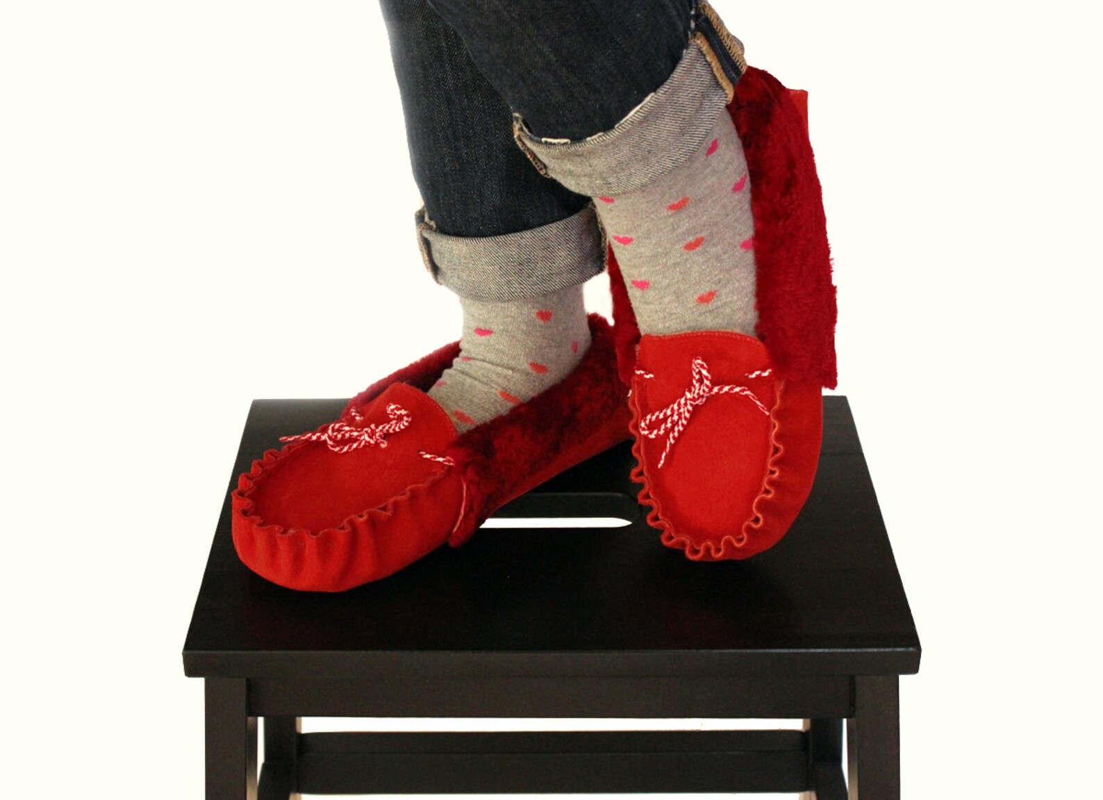 Womens Moccasins in Red Made With Genuine Mouton Leather, Soft Fur ...