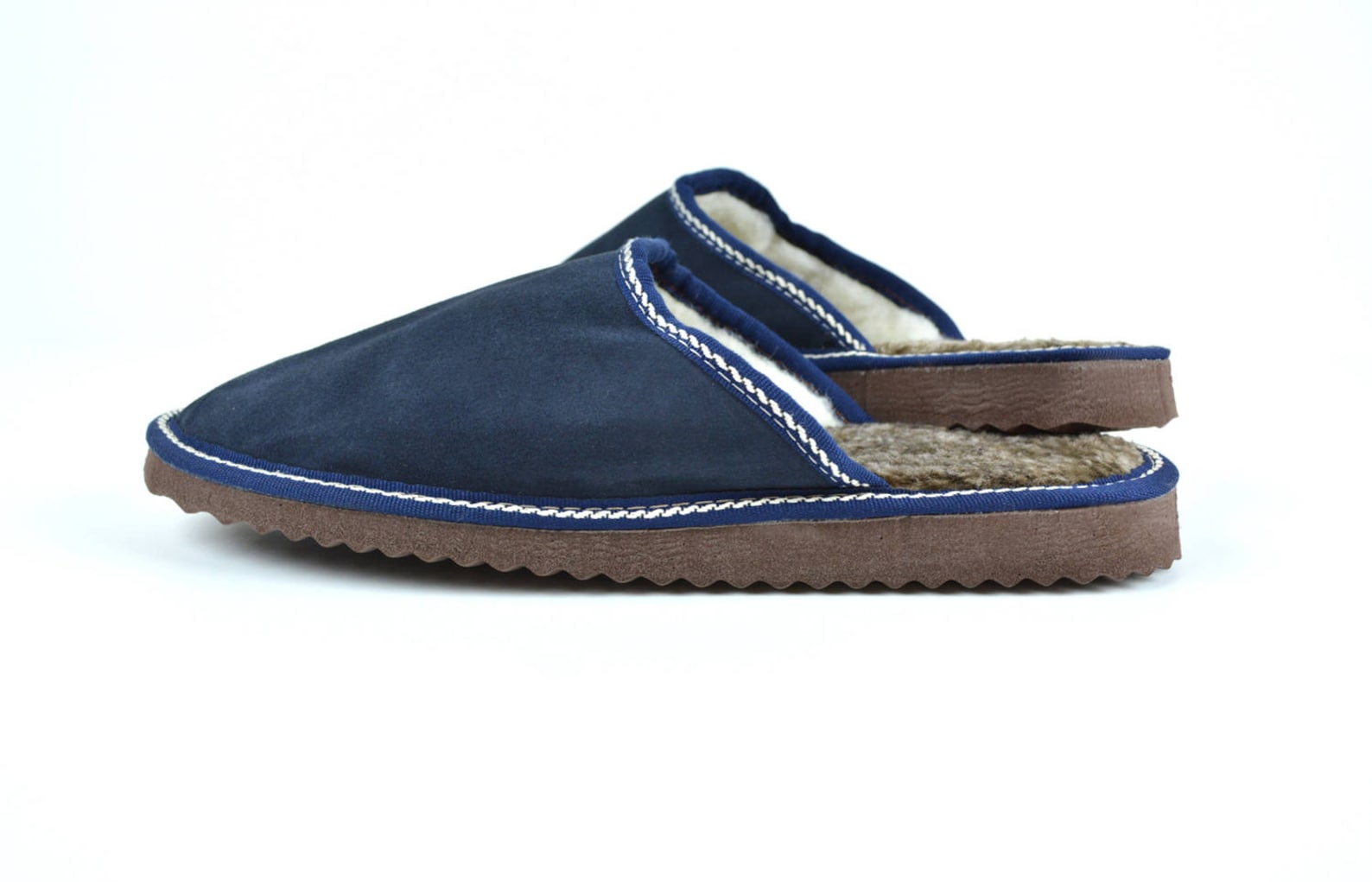 Leather Slippers for Men Made of Blue Leather on Top and White - Etsy