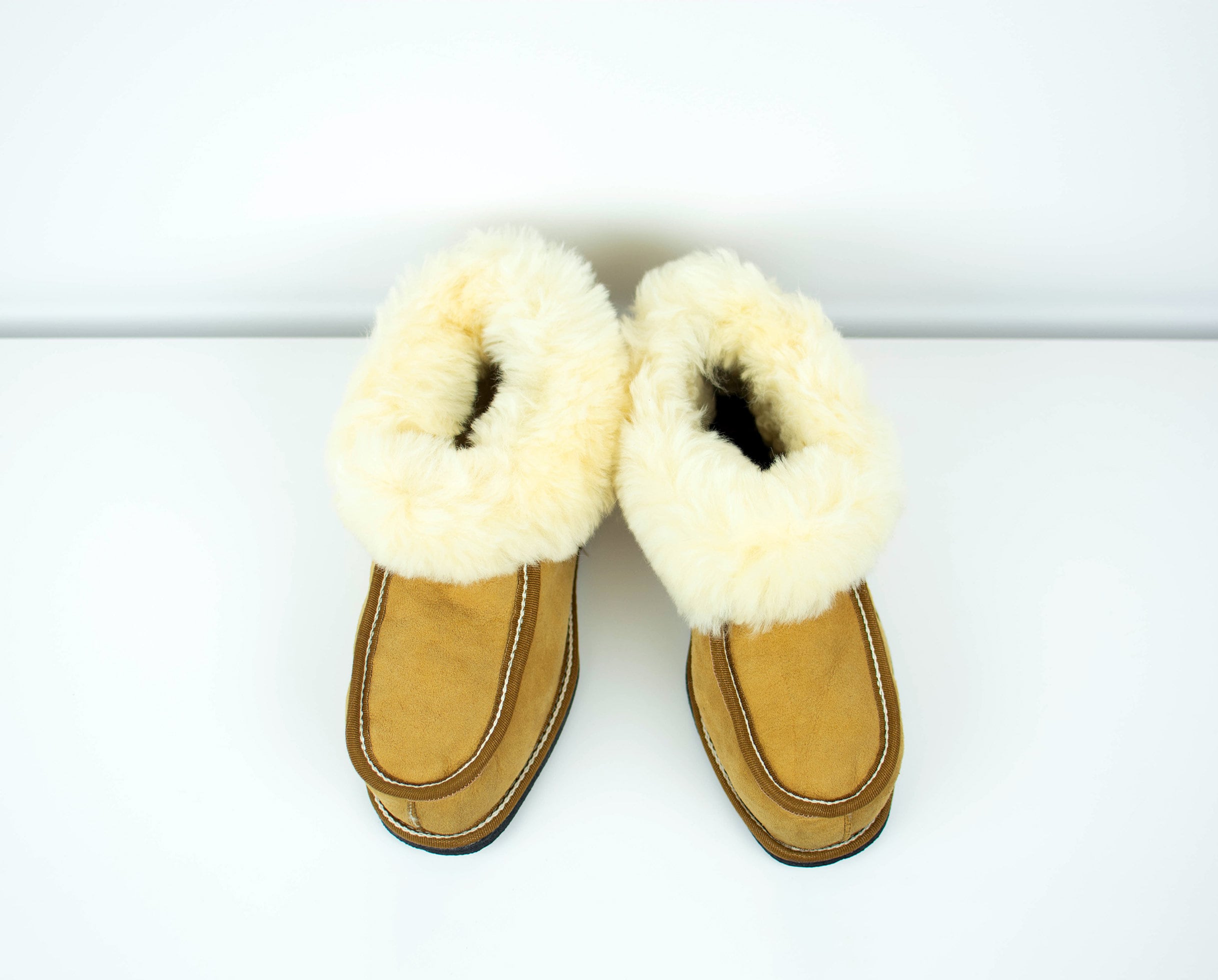 Women Ankle Slippers in Brown With White Fur Around the Ankle. Handmade ...