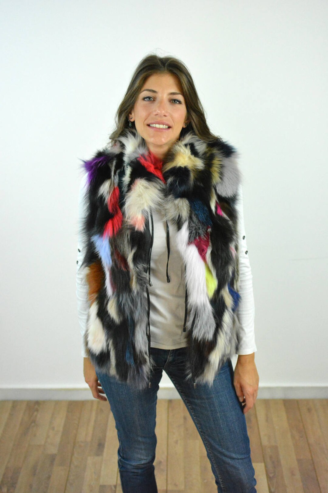 Patchwork Fur Jacket Made With Fox Fur and Inner Black Lining. Handmade ...