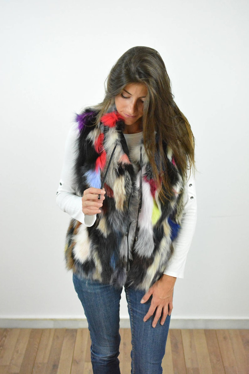 Patchwork Fur Jacket Made With Fox Fur and Inner Black Lining. | Etsy