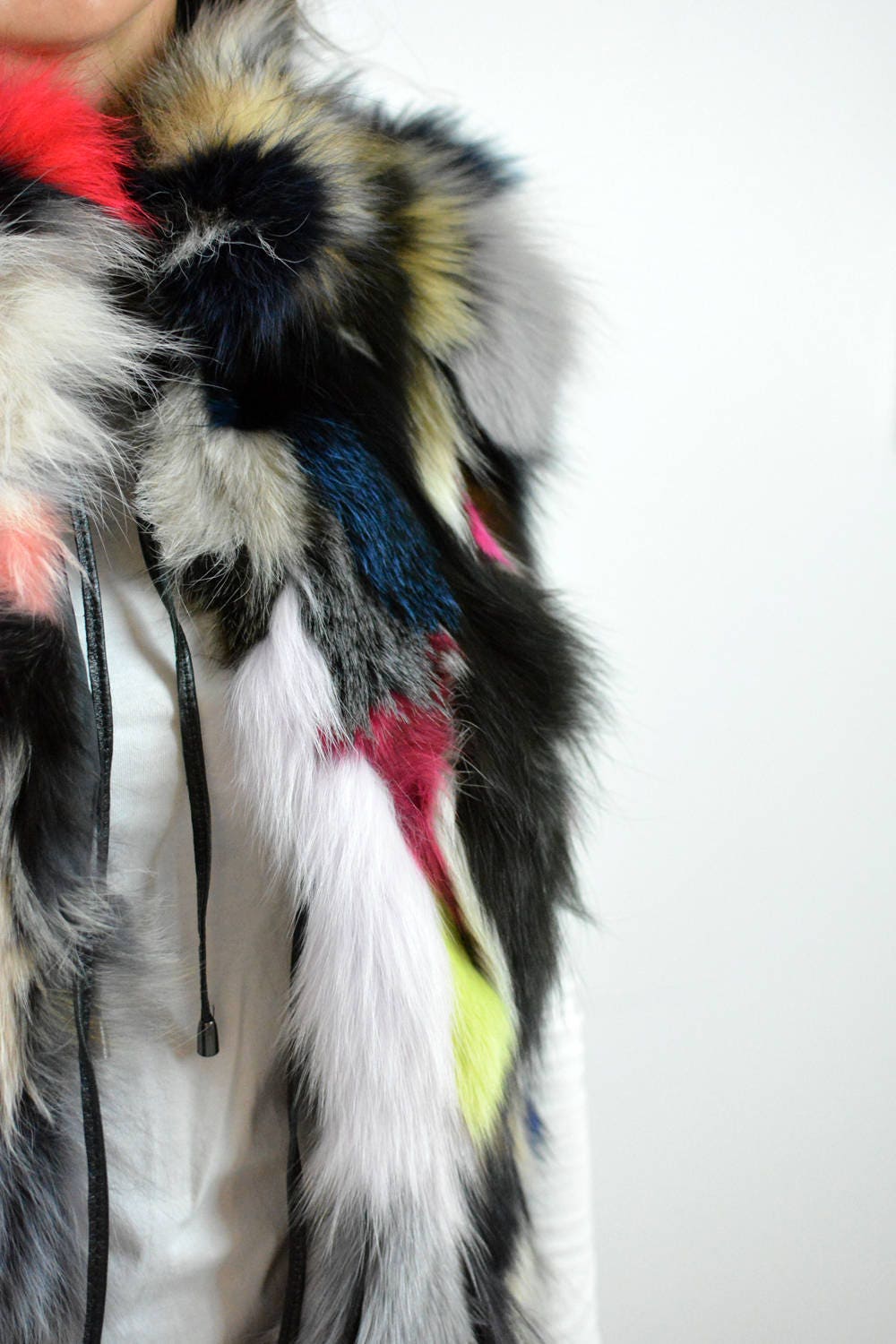 Patchwork fur jacket made with Fox Fur and inner black lining. | Etsy