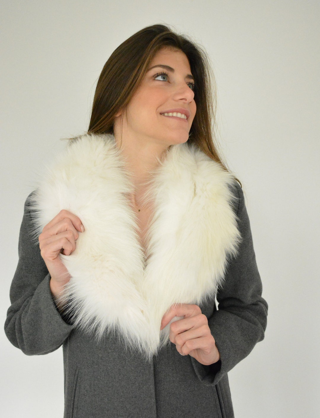 White Fur Scarf for Women Made With Real Fox Fur. Totally Handmade ...