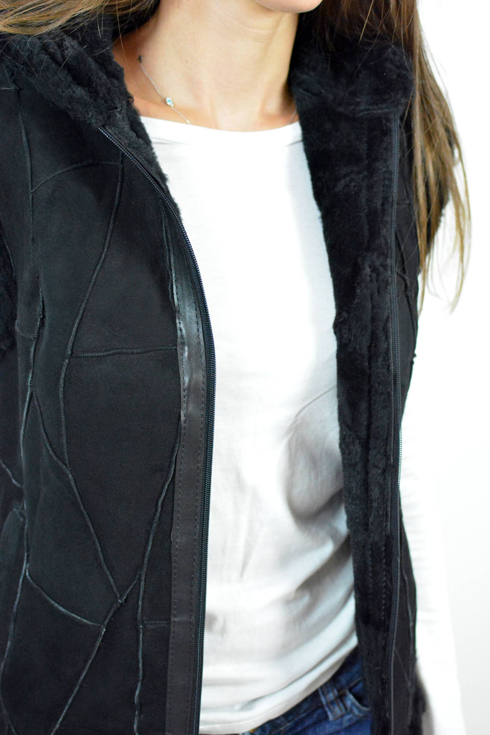 Black Sleeveless Jacket for Women With Hoodie Made of Genuine - Etsy
