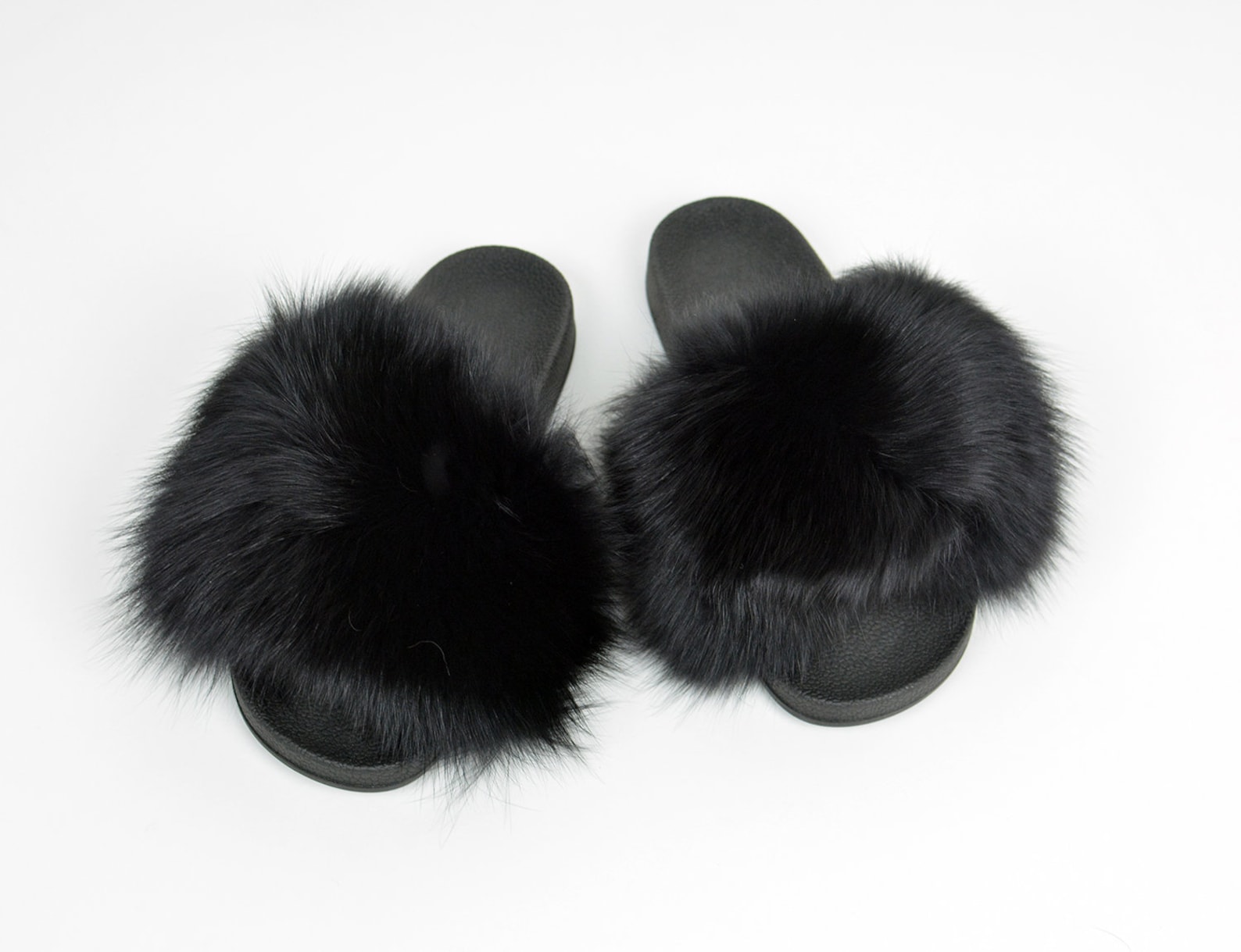 Black Fur Slides for Women Made With Genuine Fox Fur and | Etsy