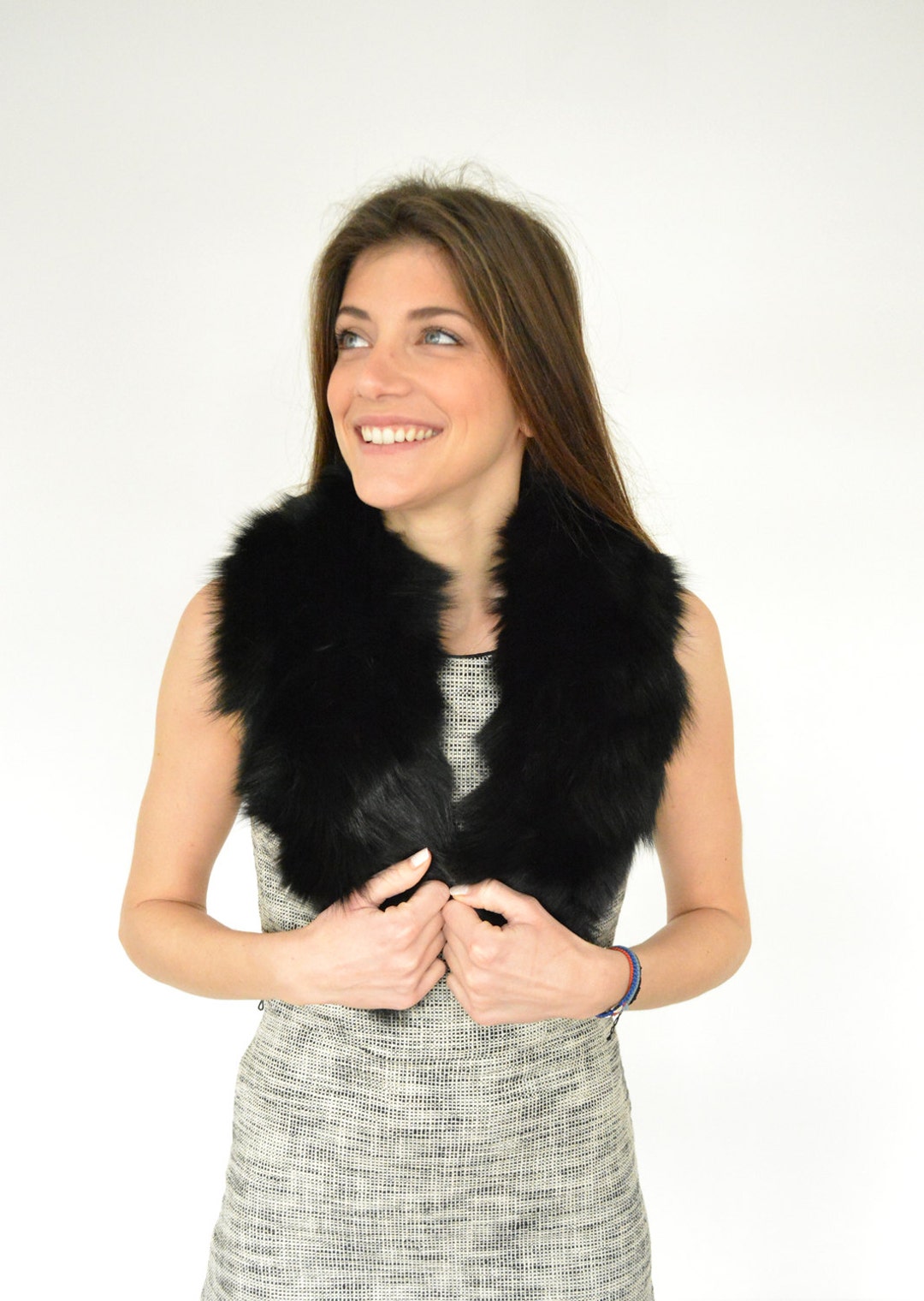 Black Fur Scarf for Women Made With Real Rabbit Fur. Totally Handmade ...