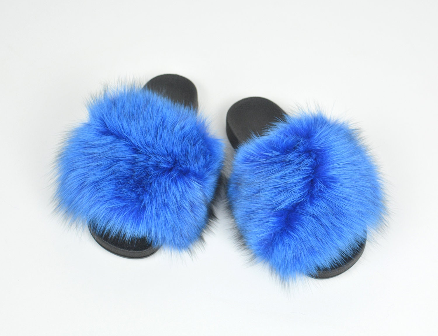 Women Fur Slides Made With Genuine Blue Fox Fur and Rubber Sole ...