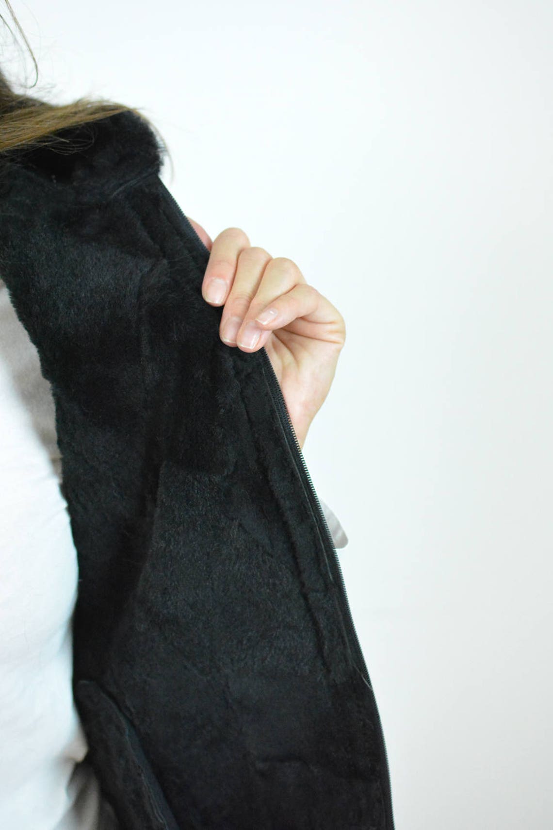 Black Sleeveless Jacket for Women With Hoodie Made of Genuine - Etsy