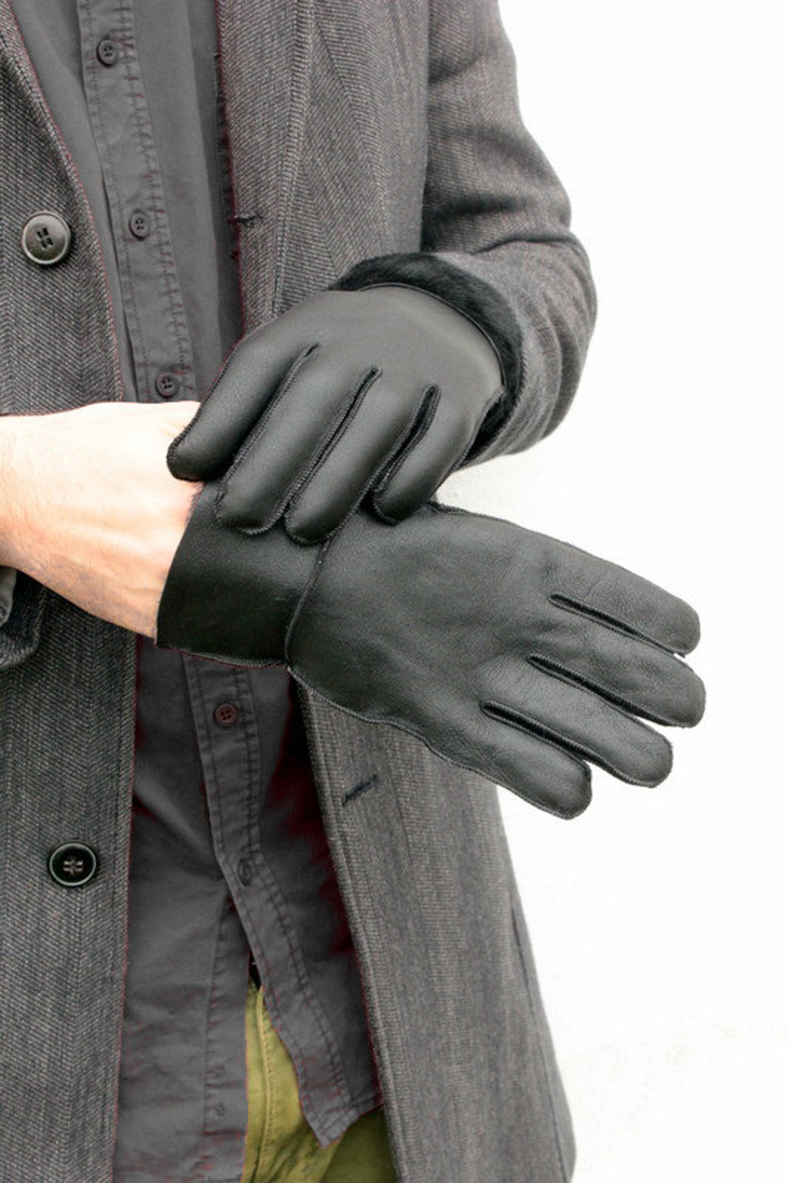 Men Leather Gloves Made With Black Sheepskin Leather and Inner - Etsy