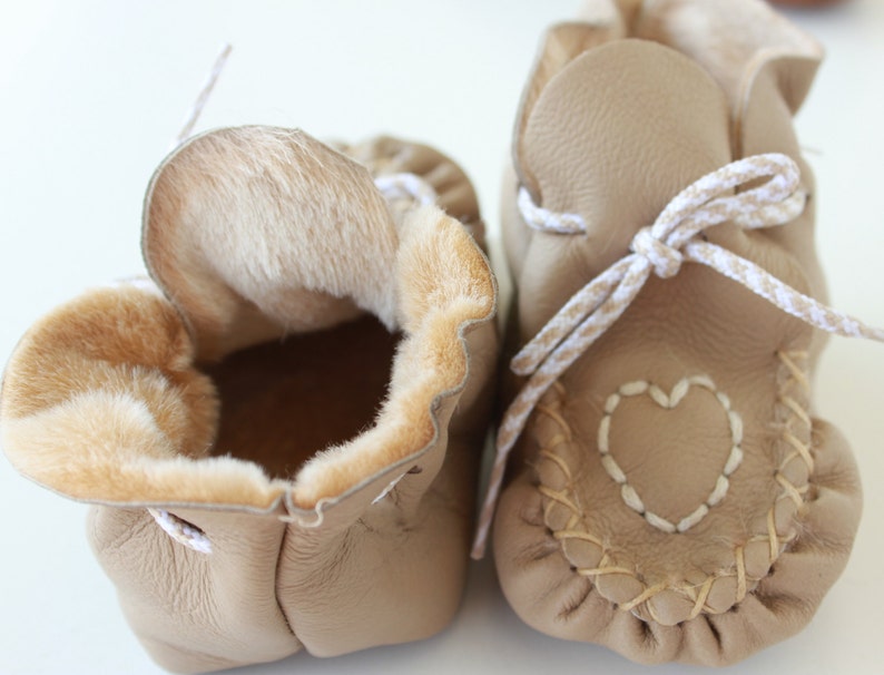 Baby Booties Made With Leather in Beige With Soft Fur Inside for Extra ...