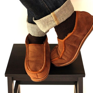Μens House Slippers Made With Brown Mouton Leather and Soft Fur Inside ...
