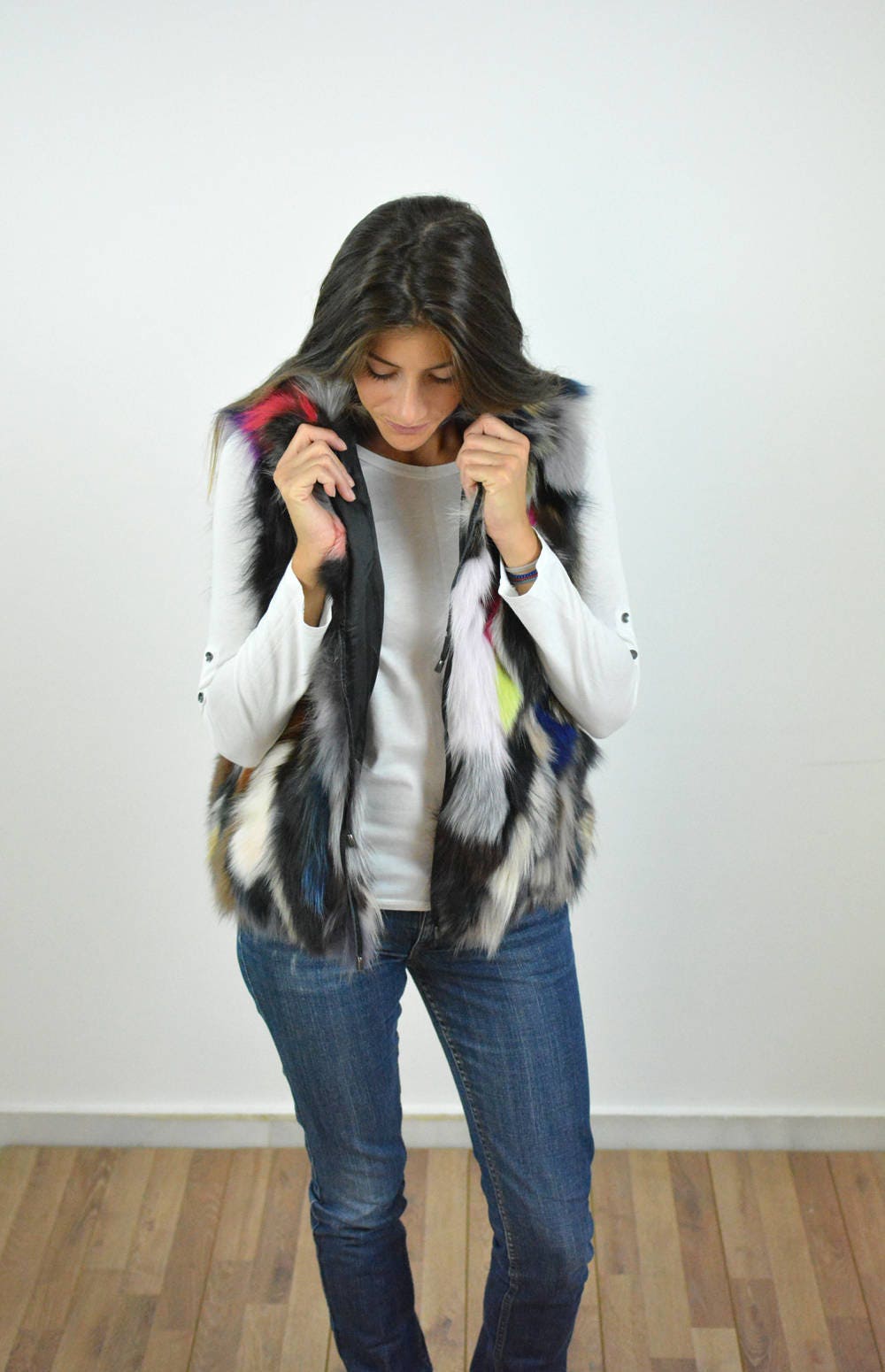 Patchwork fur jacket made with Fox Fur and inner black lining. | Etsy