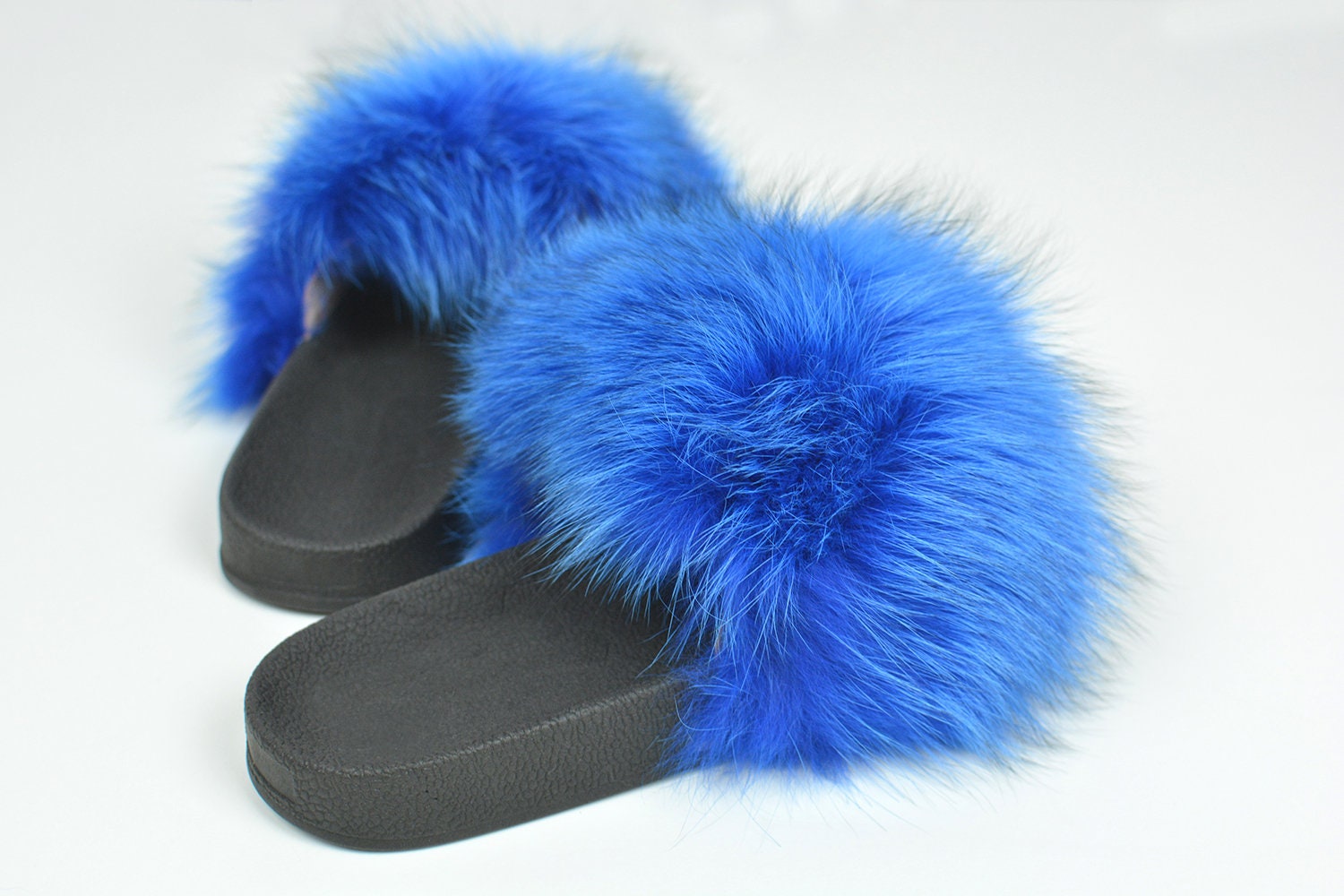 Women Fur Slides Made With Genuine Blue Fox Fur and Rubber | Etsy