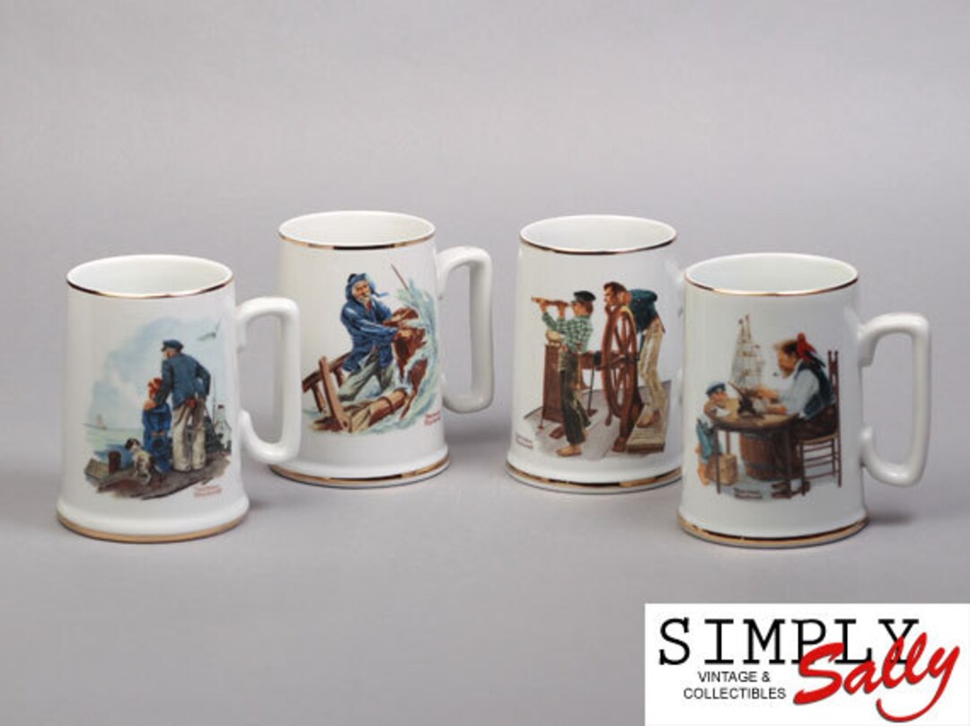 Set of 4 Norman Rockwell Nautical Tankard Style Mugs - Etsy