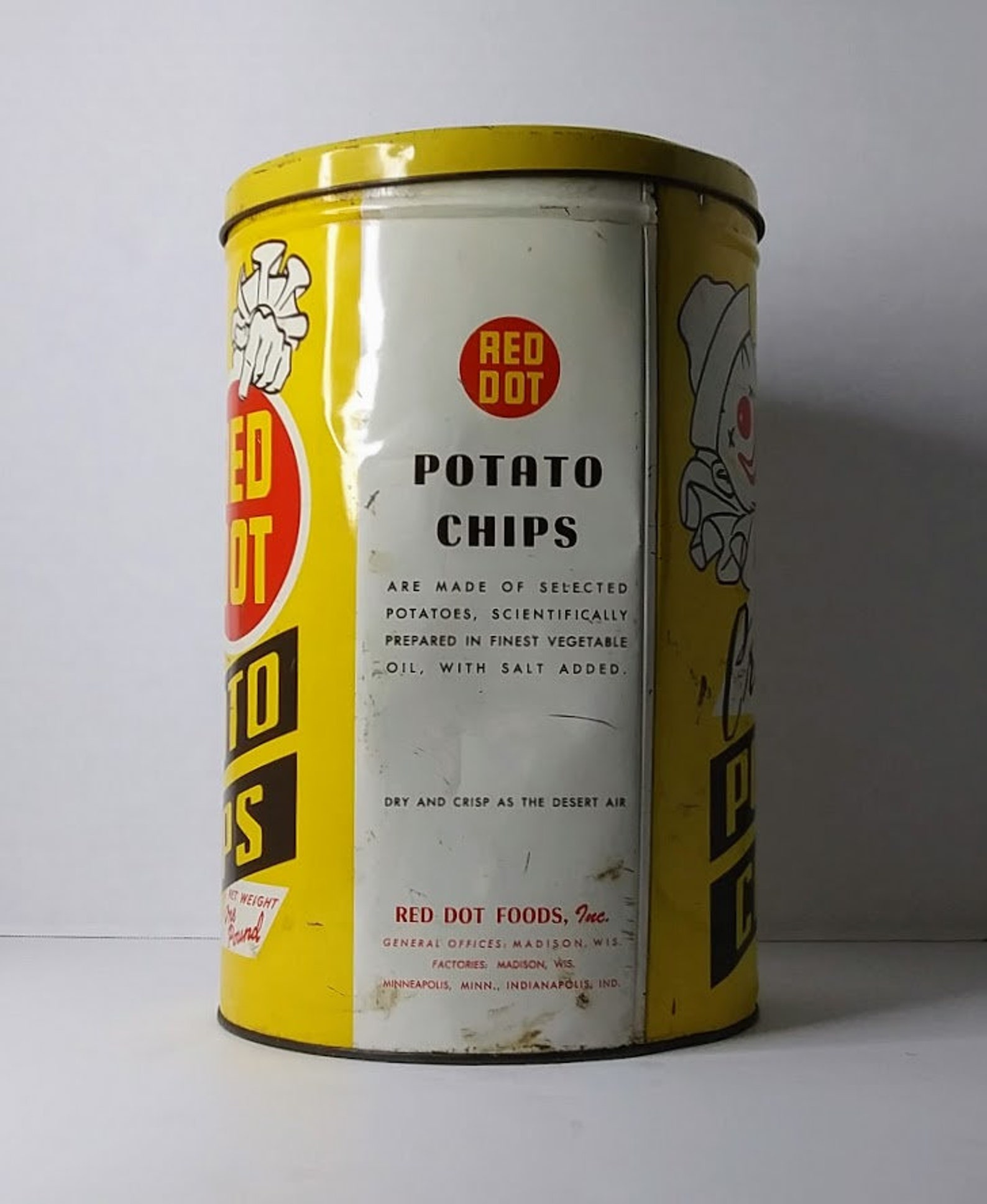 1950's Red Dot Potato Chip Tin Canister With Original Lid, Good Vintage ...