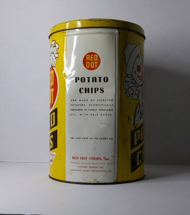 1950's Red Dot Potato Chip Tin Canister With Original Lid, Good Vintage ...